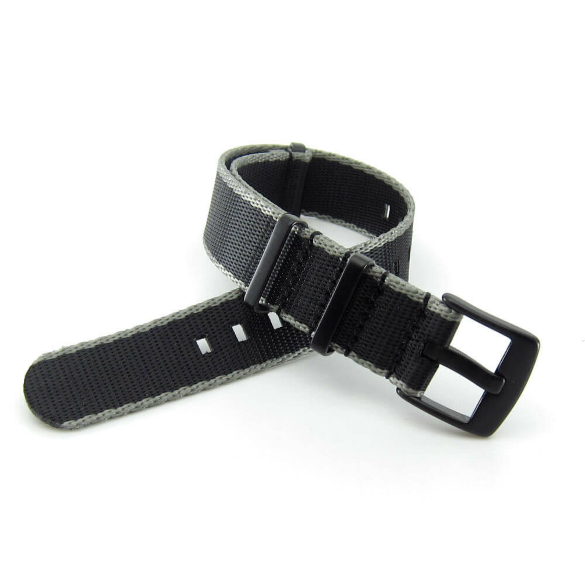 Seat Belt Pass-through Watch Strap Black With Grey Edge Premium Quality ...