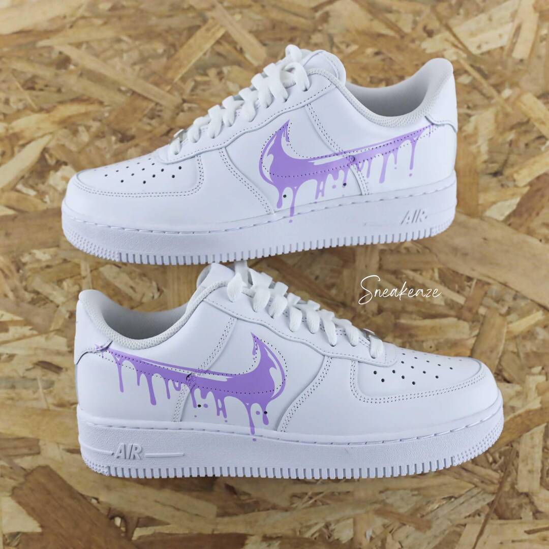 Custom AF1 Sneakers Air Force 1 Custom Drip Light Purple Flowing Effect ...