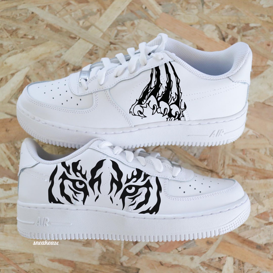 Personalized AF1 Sneakers Air Force 1 Custom Black and White Tiger ...