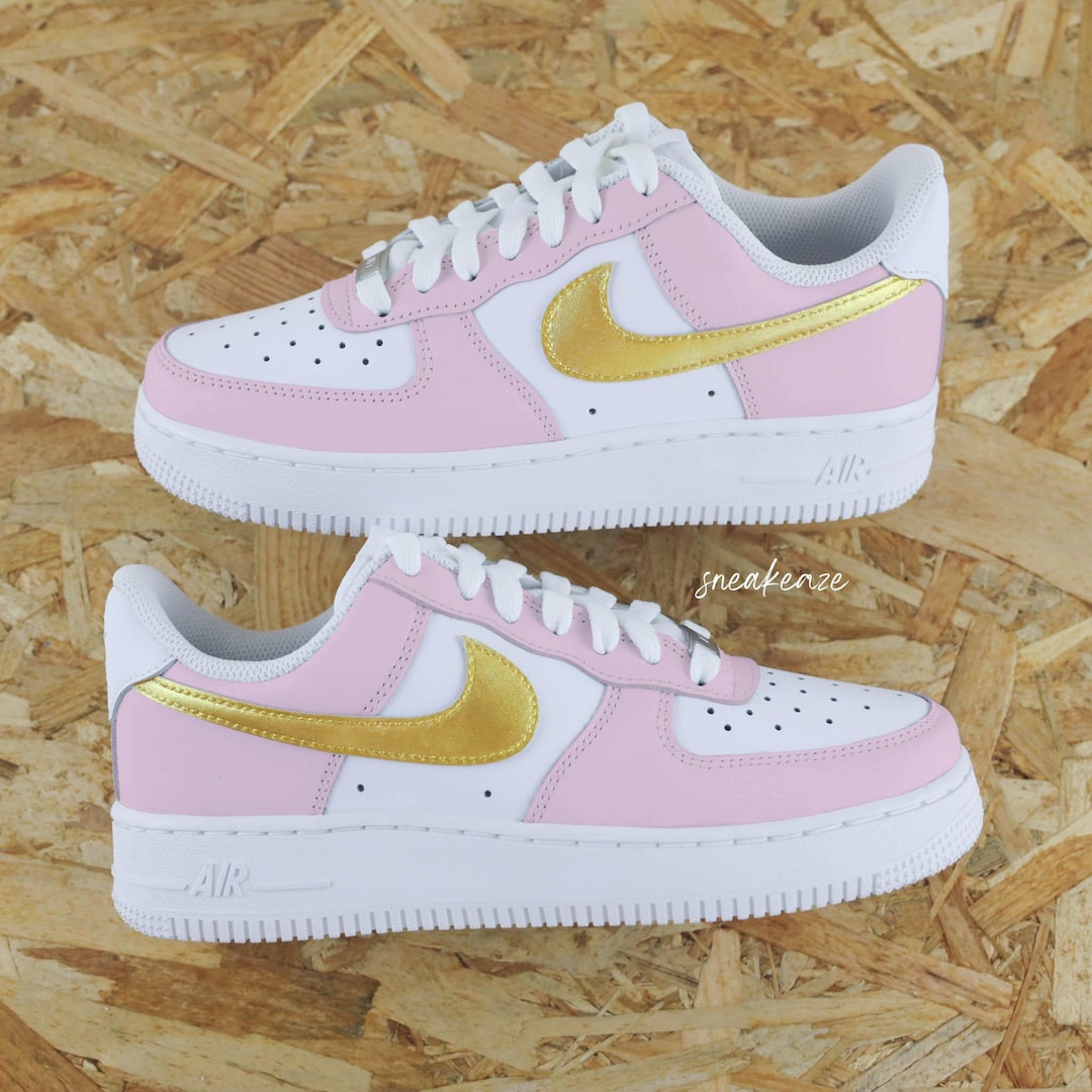 Air Force 1 Custom AF1 Sneakers Gold and Light Pink Color Unisex - Etsy