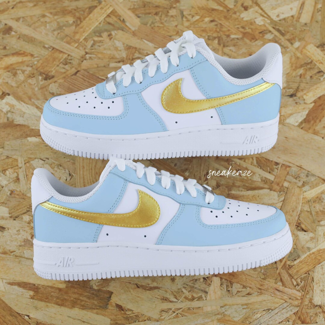 Air Force 1 Custom AF1 Sneakers Gold and Light Blue Color Unisex - Etsy