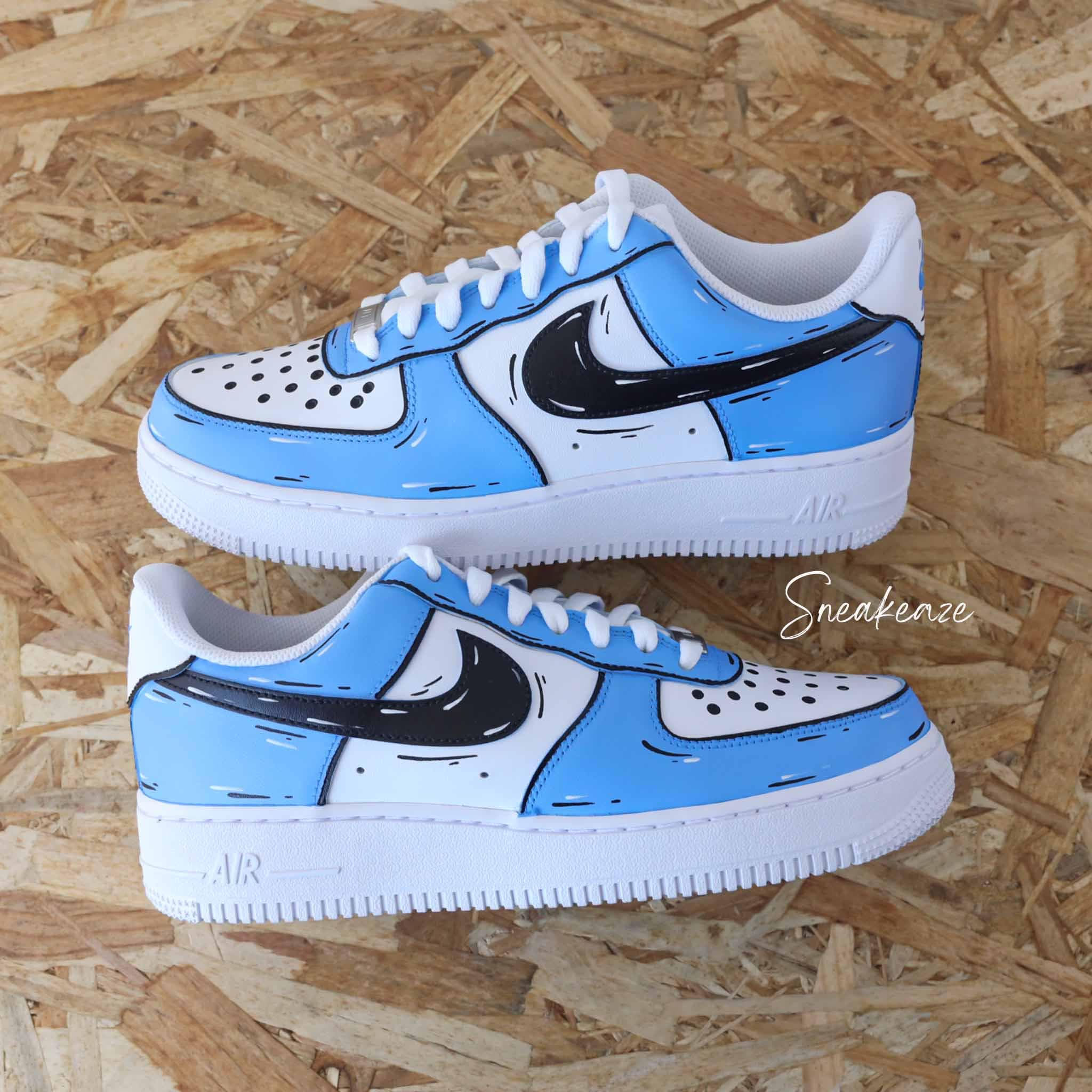 AF1 Custom Air Force 1 Kids and Babies Blue Cartoon Sketch Toddler ...