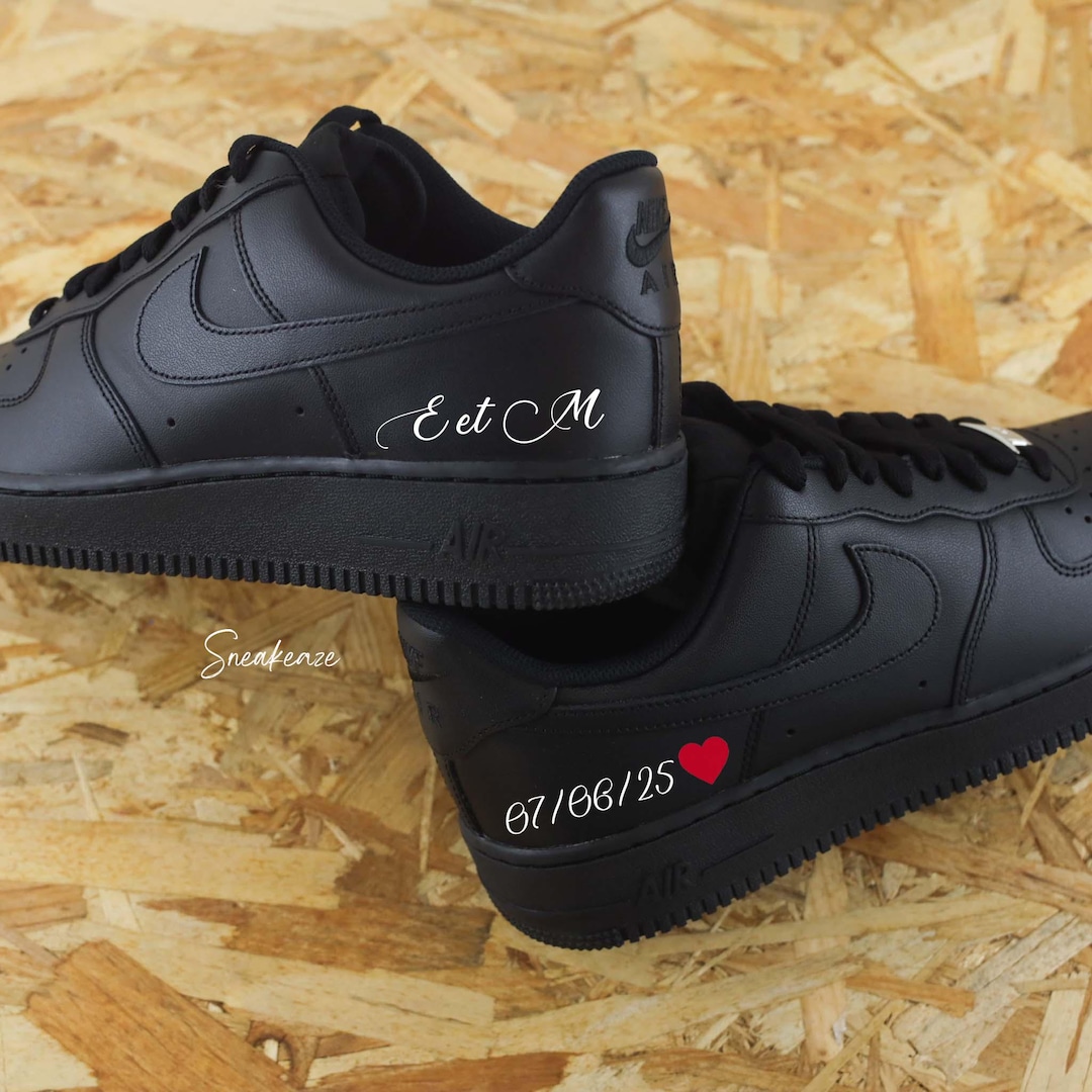 Custom Air Force 1 Black Custom Wedding Sneakers - Personalization of ...