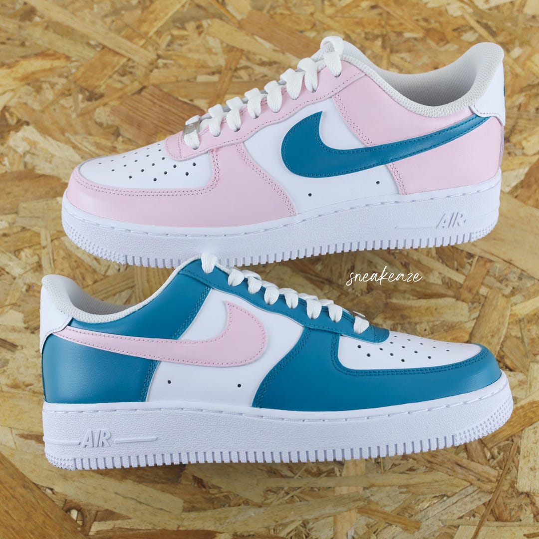 AF1 Air Force 1 Custom Color Baby Pink Pastel and Turquoise Blue Hand ...