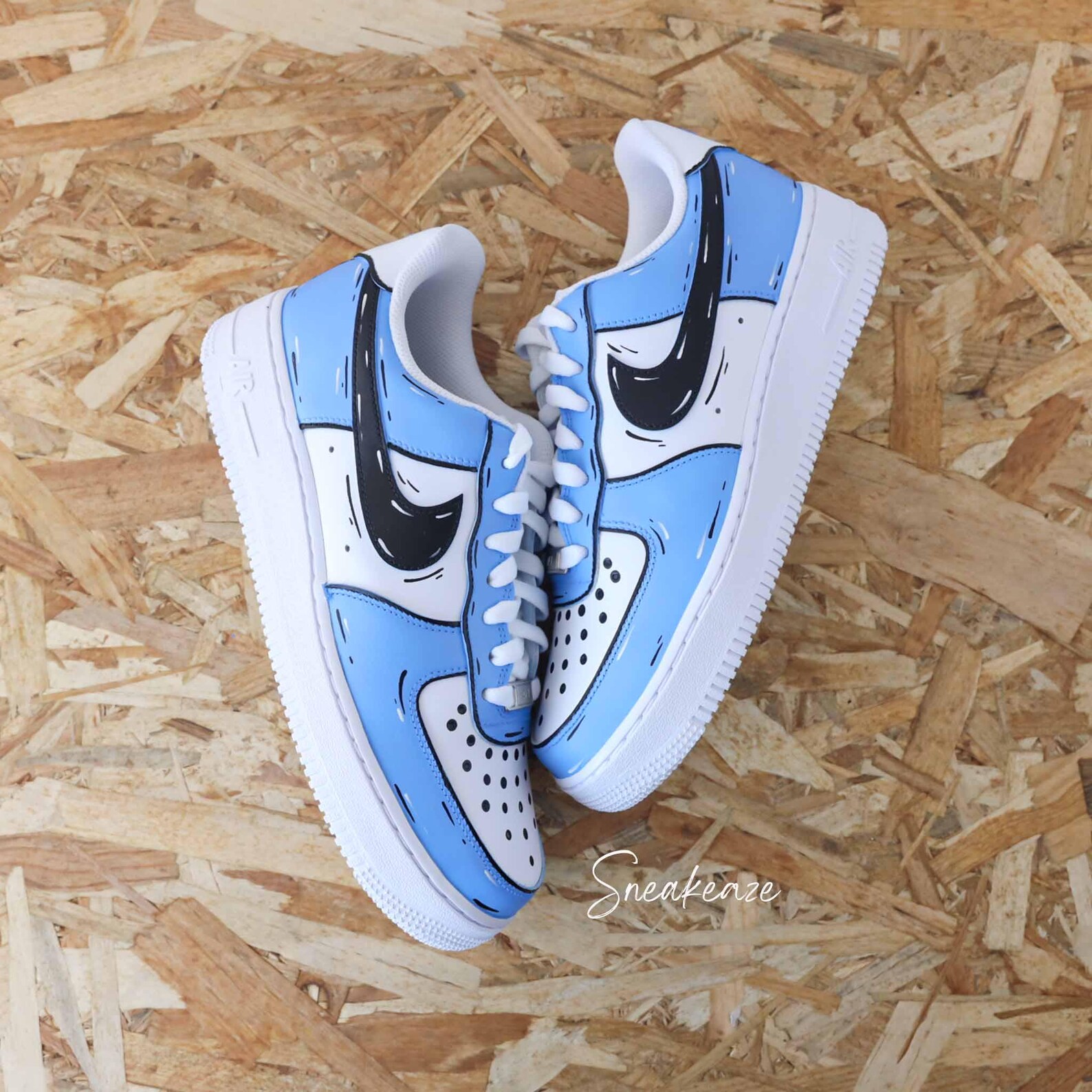 AF1 Custom Air Force 1 Kids and Babies Blue Cartoon Sketch Toddler ...