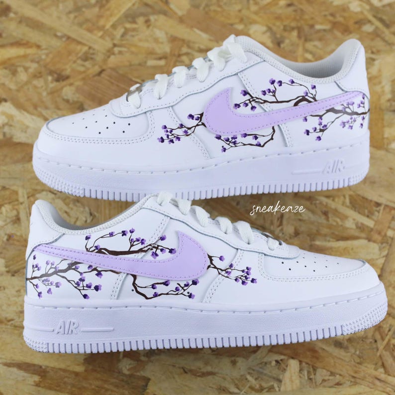 Air Force 1 Custom Sakura Cherry Blossom Pastel Lilac Unisex Sneakers ...