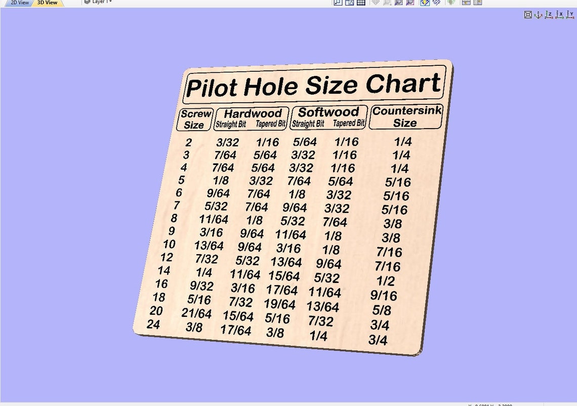 Pilot Hole Size Chart | Vector Files for CNC | Dxf. Svg. Ai. Eps. Pdf ...