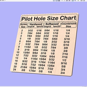 Pilot Hole Size Chart | Vector Files for CNC | Dxf. Svg. Ai. Eps. Pdf ...