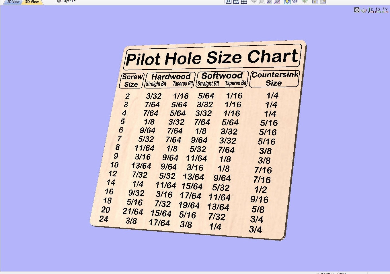 Pilot Hole Size Chart | Vector Files for CNC | Dxf. Svg. Ai. Eps. Pdf ...