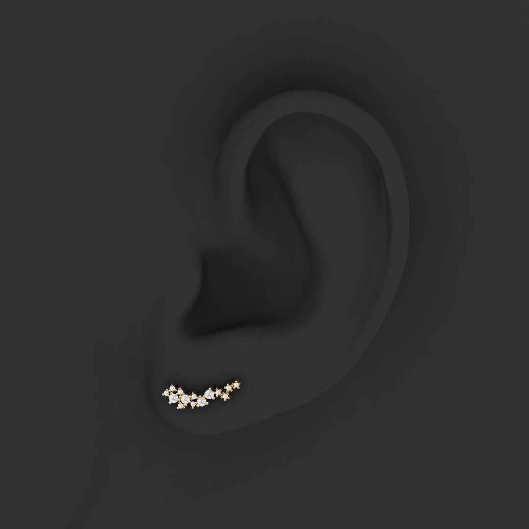 Diamond Cartilage Earring, Diamond Helix Piercing, Diamond Conch ...