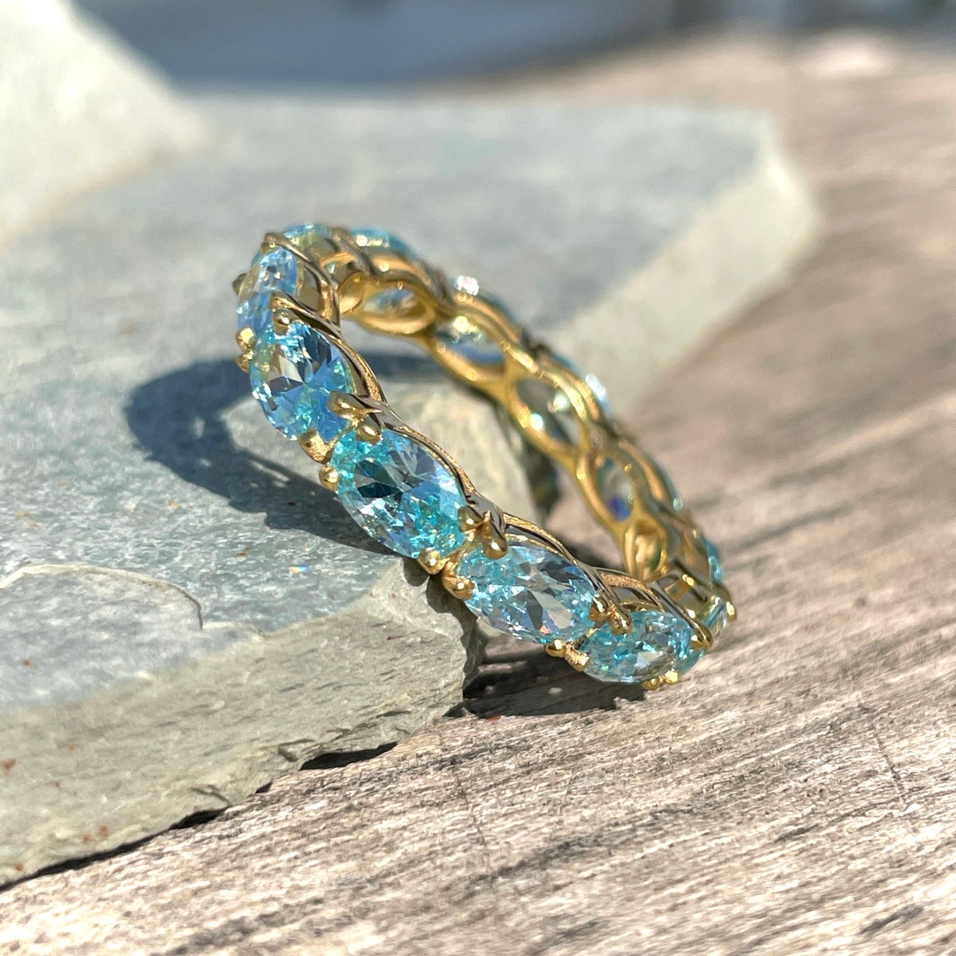 Aquamarine Eternity Band, Stackable Ring, Dainty Ring, Gift Idea ...