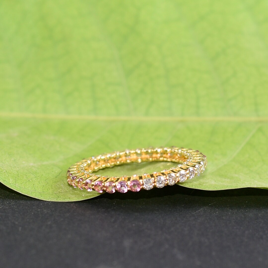 Pink Eternity Ring, Stacking Diamond Ring, Gift Idea, Sapphire Eternity ...
