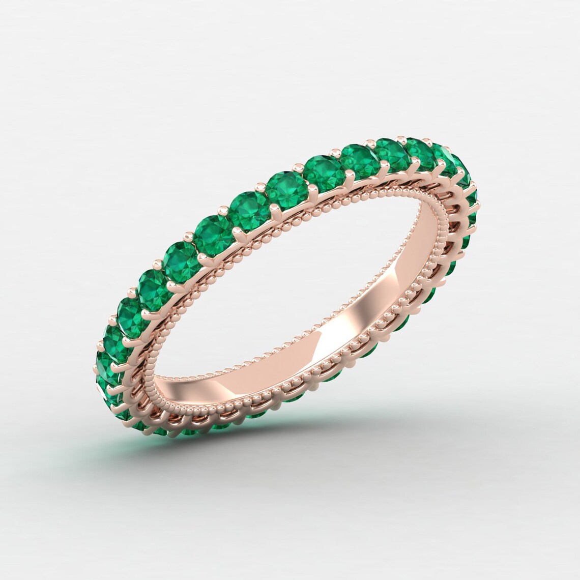 Dainty Emerald Eternity Ring Solid 14k Gold Ring Stacking | Etsy
