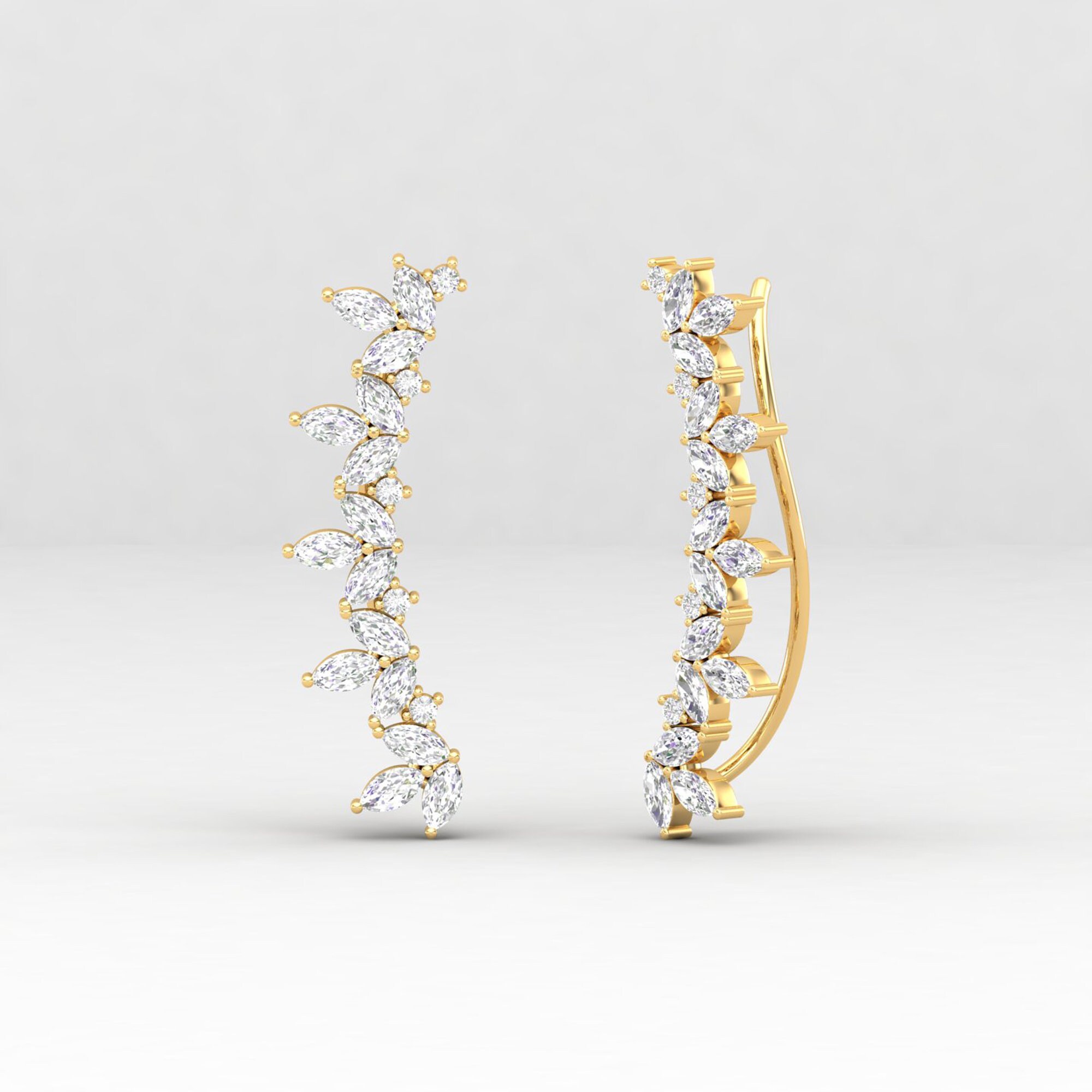 Diamond Curved Helix Earring Diamond Lobe Piercing Marquise | Etsy