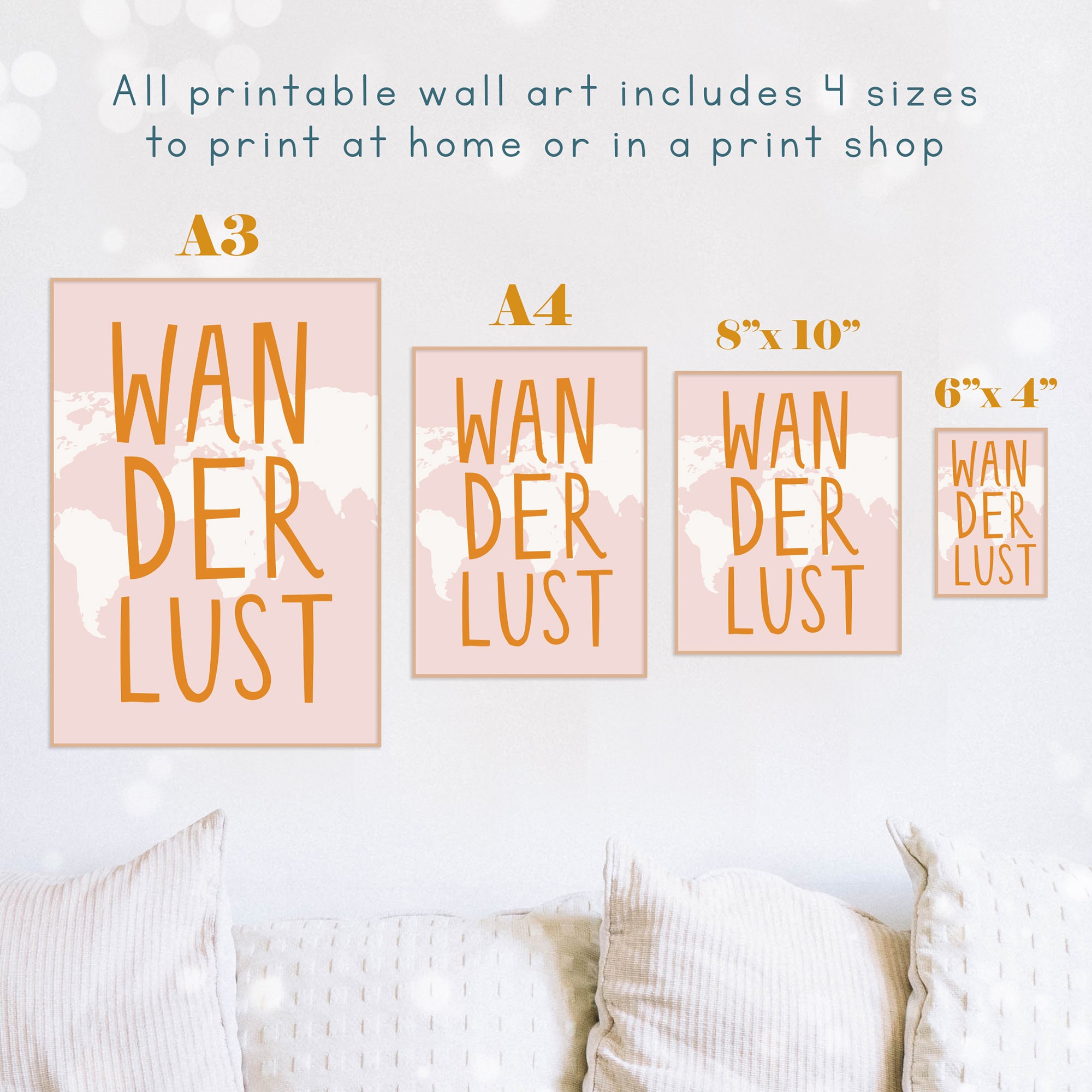 Wanderlust Map Print, Printable Wall Art, Office Wall Art, DIY Print ...