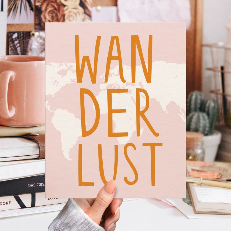 Wanderlust Map Print, Printable Wall Art, Office Wall Art, DIY Print ...