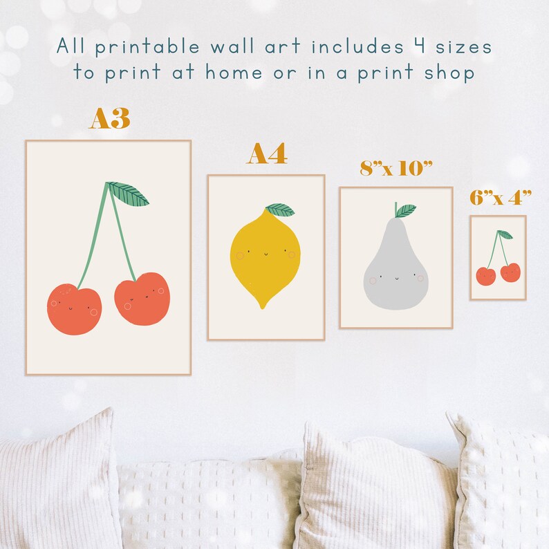 Cute Fruit Print Set of 3 Printable Nursery Wall Art Decor - Etsy