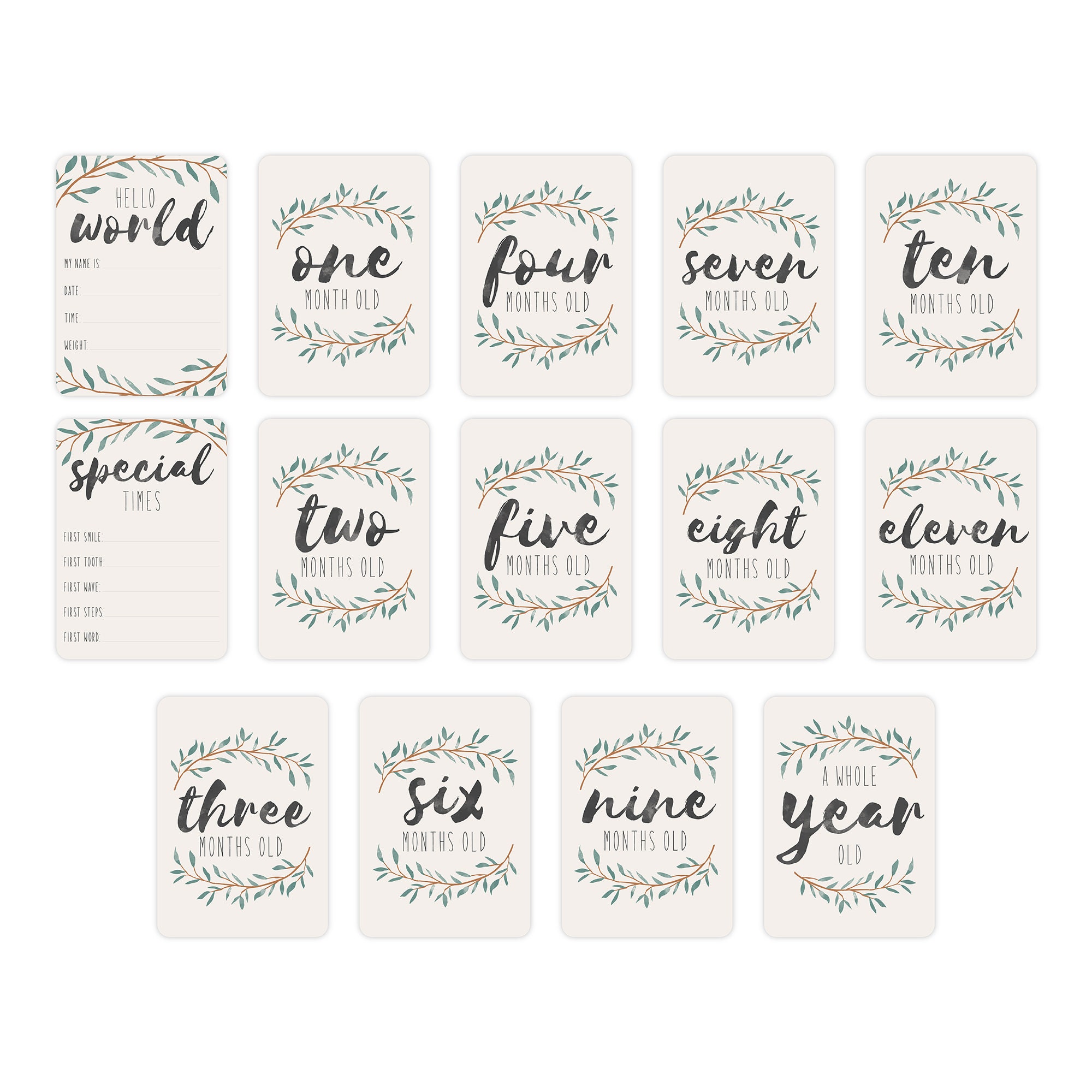 14 Baby Printable Milestone Month DIY Cards, Modern Botanical Baby ...