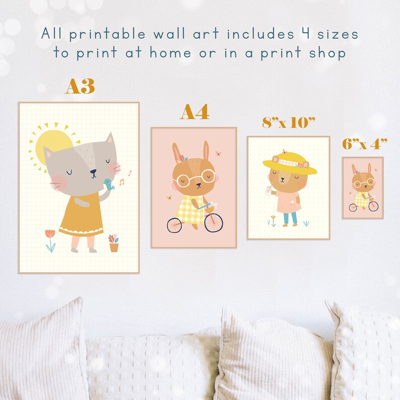 Cute Animals Prints Set of 3, Printable Nursery Wall Art Decor, Bunny ...