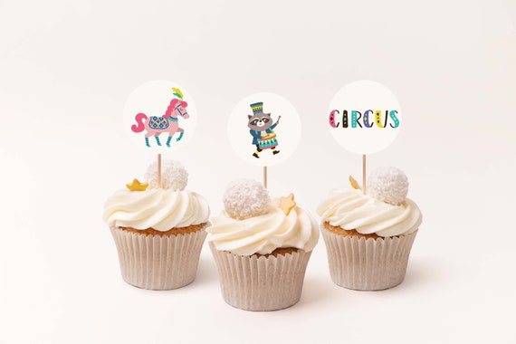 Editable Cupcake topper, Circus Cupcake Topper, Circus Party Favor ...