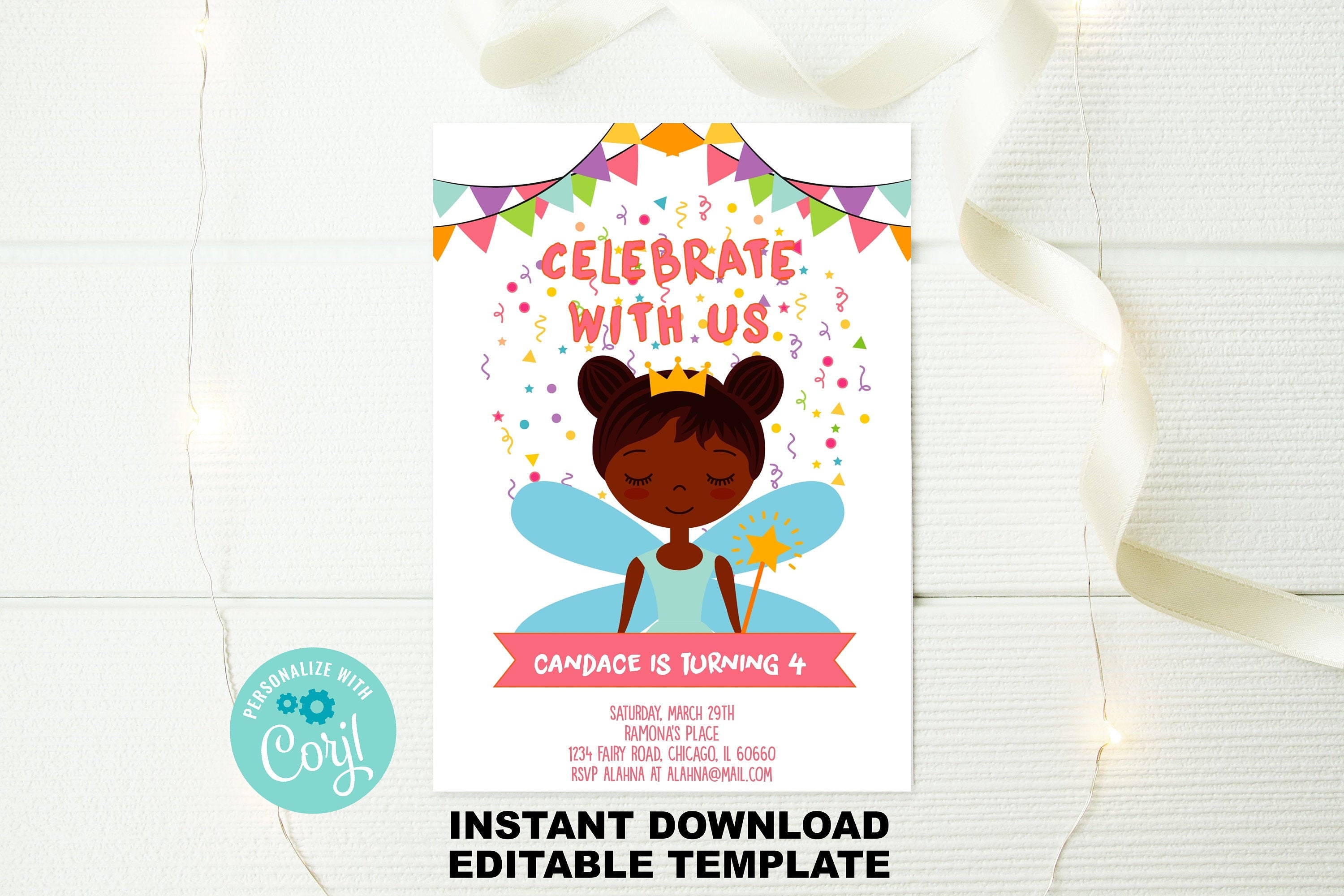 Black Princess Invitation Kids Party Invitation EDITABLE - Etsy UK