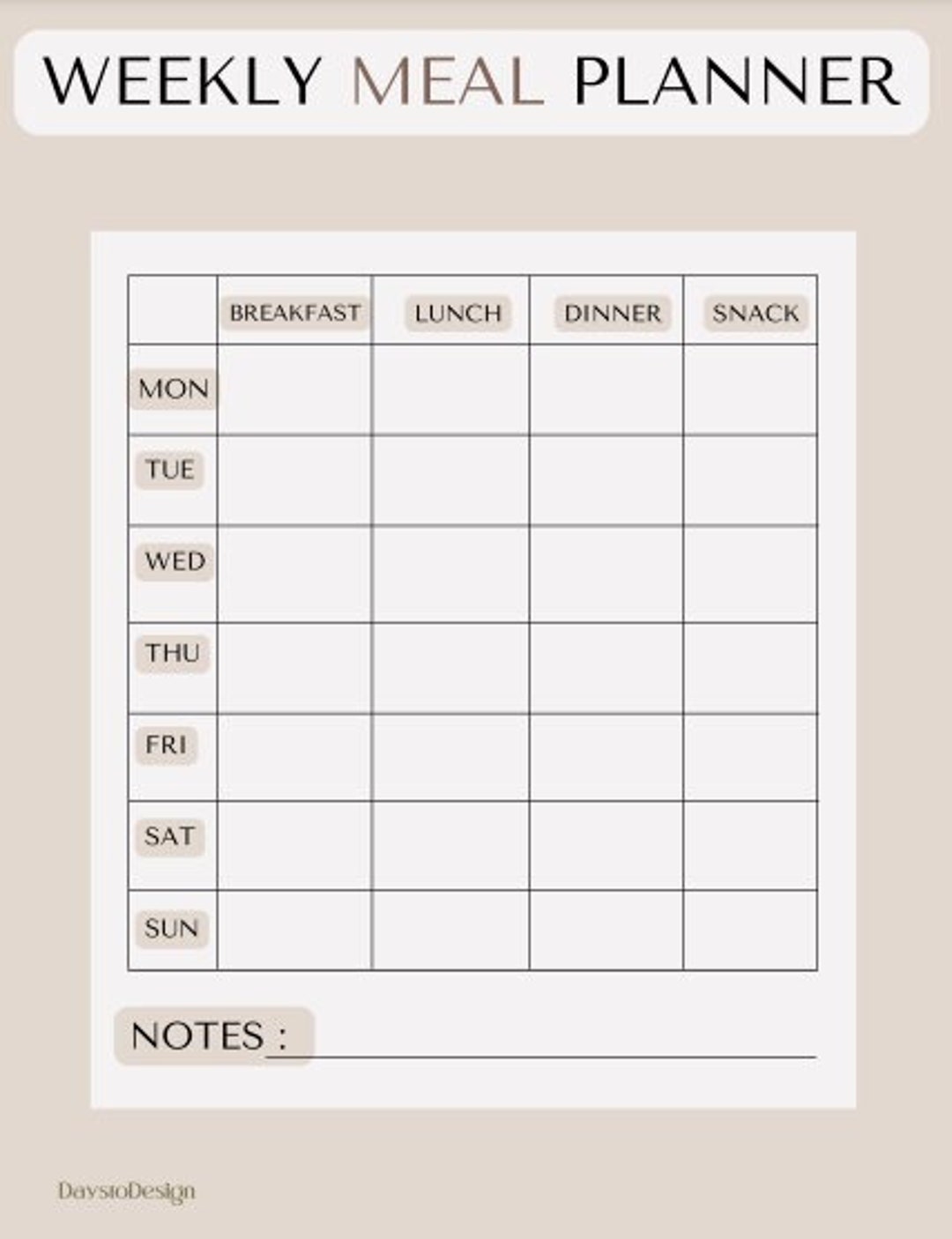 Weekly Meal Planner Meal Tracker Instant Digital Download PDF - Etsy