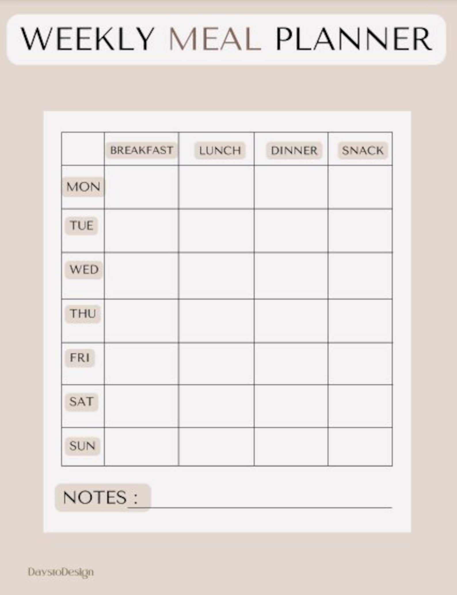 Weekly Meal Planner Meal Tracker Instant Digital Download PDF - Etsy
