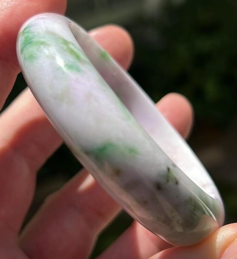 58mm Authentic White Burmese Jadeite Bangle With Green - Etsy