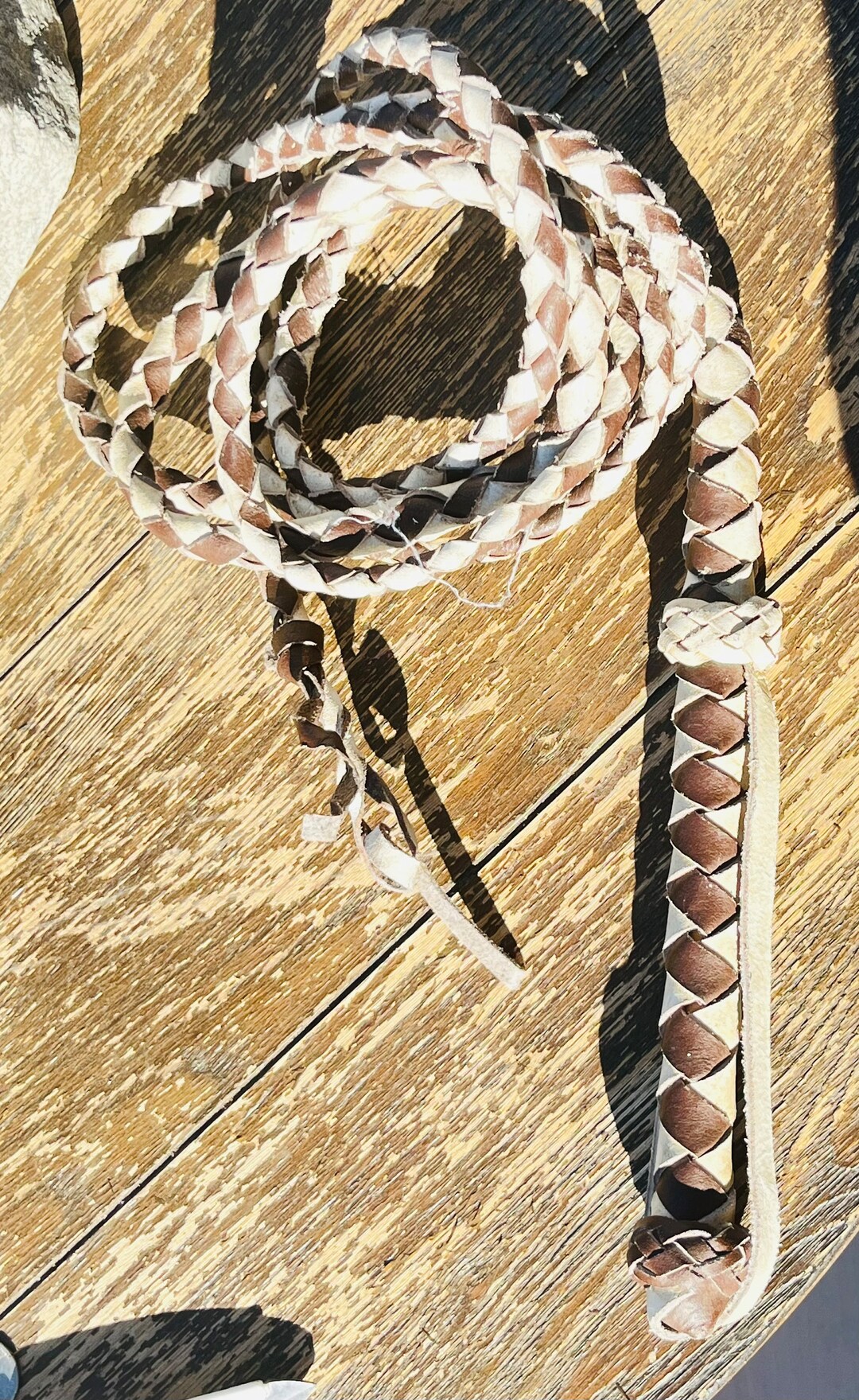Vintage Two Tone White Brown Leather Bull Whip - Etsy