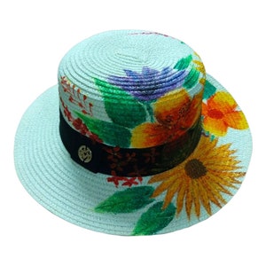 Beautiful Hand Painted Thai Hat Yellow Green Purple Pink Flowers - Etsy