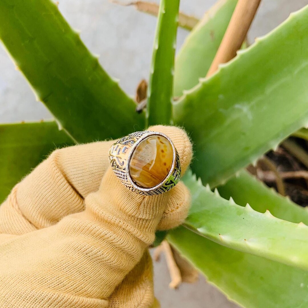 Handcrafted Agate Stone Ring: Vintage Sterling Silver Boho Jewelry - Etsy