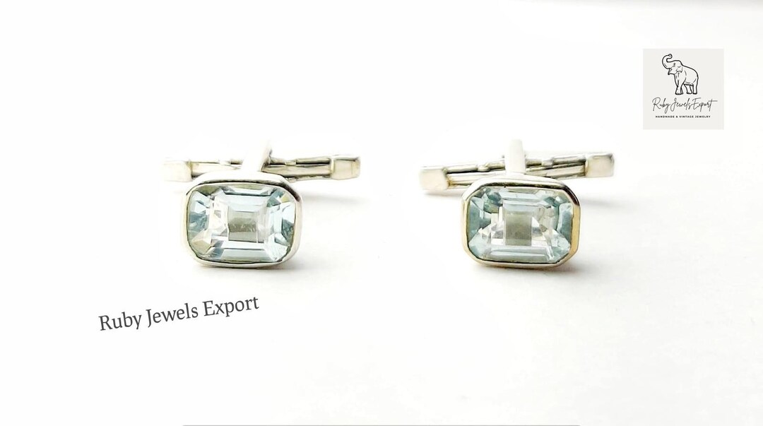 Aquamarine Cufflinks – Sterling Silver, March Birthstone Jewelry - Etsy