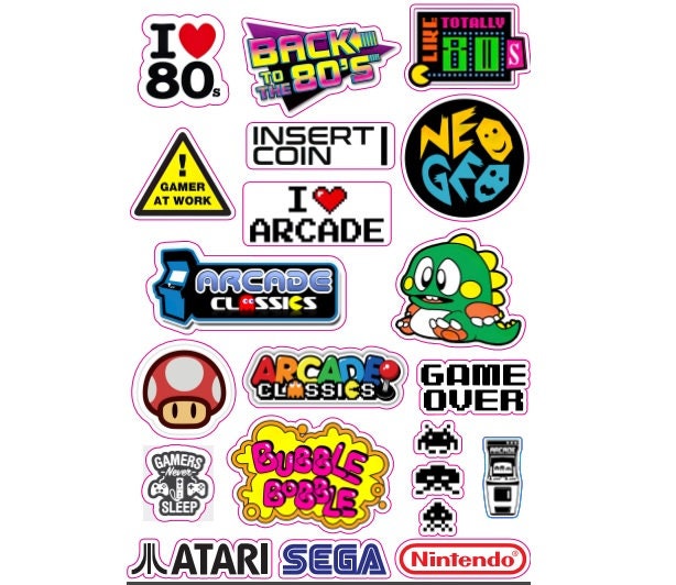 Retro Video Games Arcades 21 Stickers Decals Set Stickers Pack ...