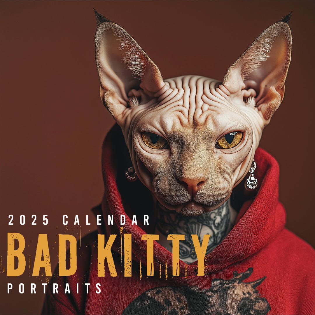 Cat Calendar 2025, Cat Lovers Calendar, White Elephant Gift, Bad Kitty ...