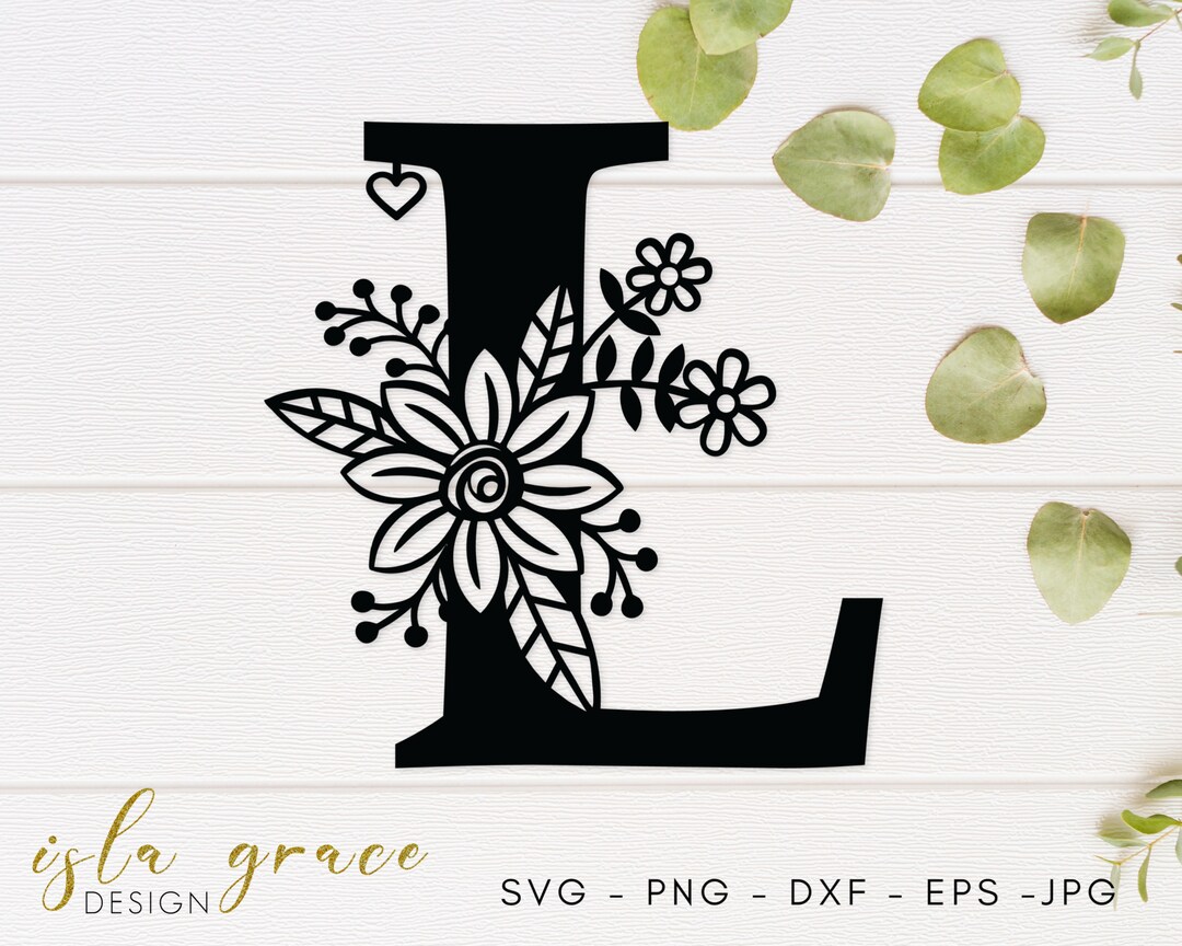 L Floral Alphabet SVG, Flower Wedding Monogram Cut File, Botanical ...