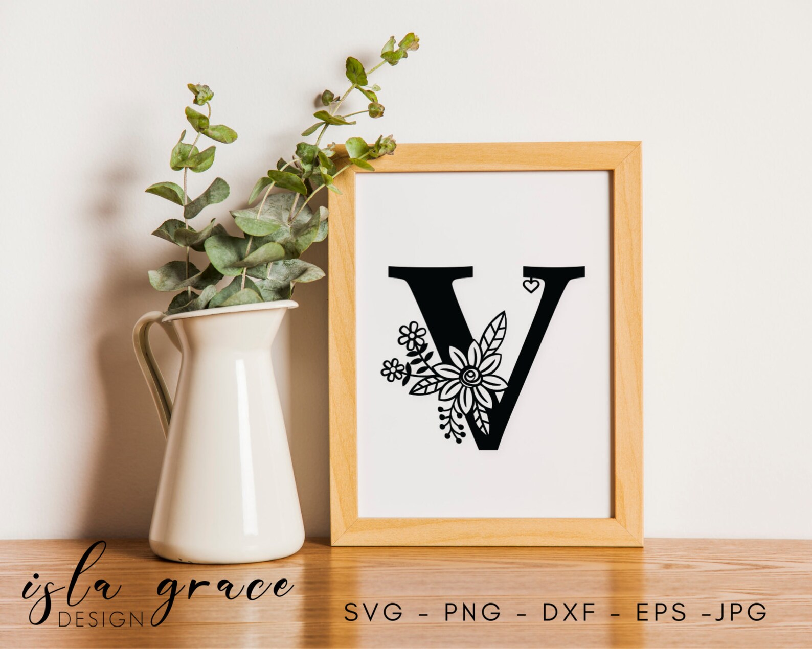 V Floral Alphabet SVG, Flower Wedding Monogram Cut File, Botanical ...
