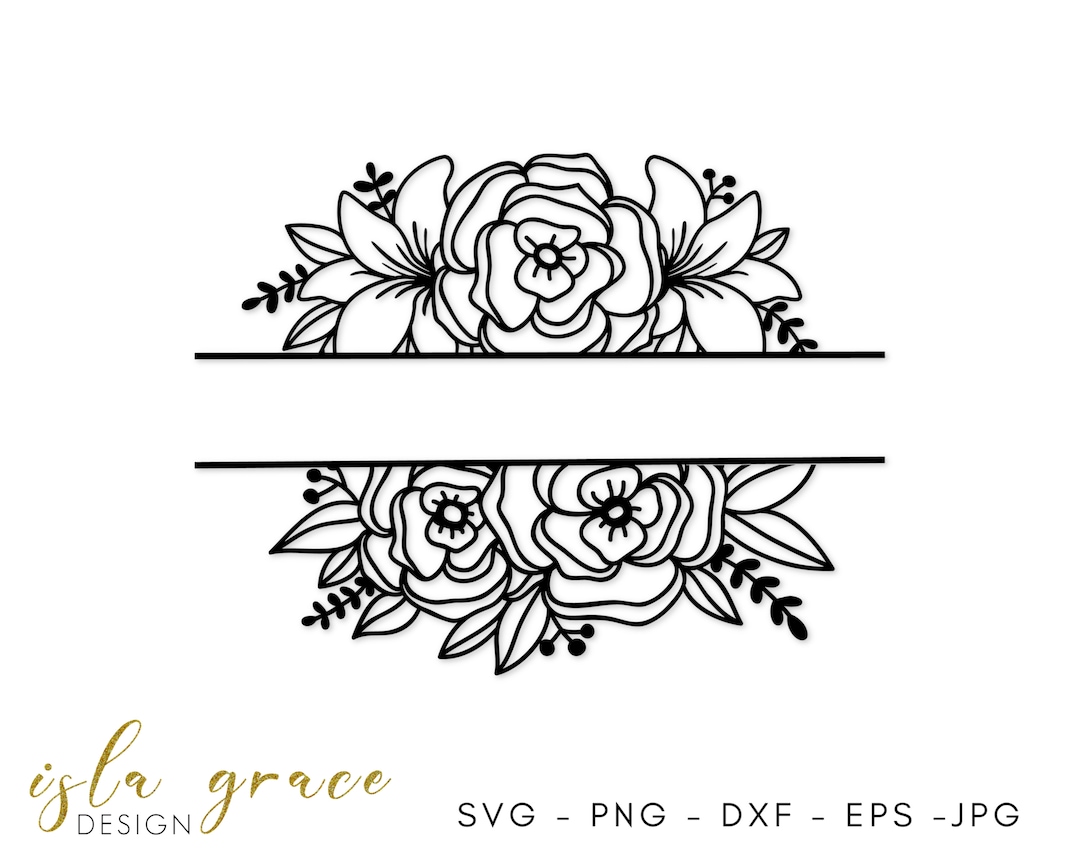 Split Floral Border Frame SVG, Lily Svg, Flower Monogram SVG, Flower ...