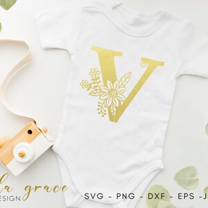 V Floral Alphabet SVG, Flower Wedding Monogram Cut File, Botanical ...