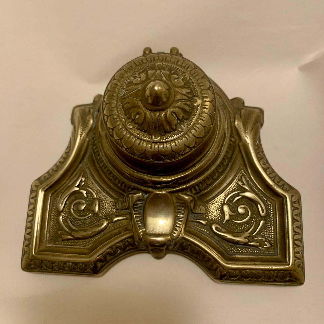 Antique Edwardian Brass Desk Ink Well With Pen Stand for - Etsy