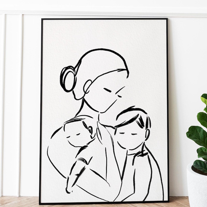 Mother and Son Line Print - Etsy