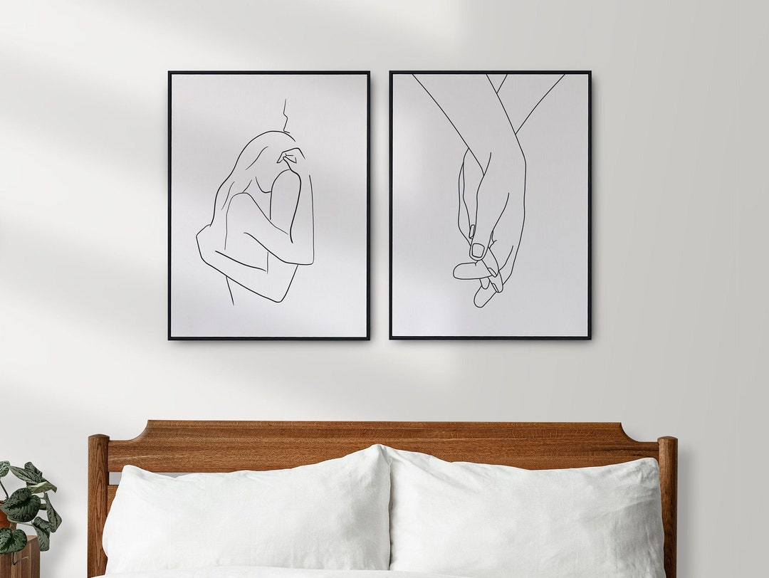 Couple Line Art Print, Couple Sketch, Couple Holding Hands, Couple Wall ...