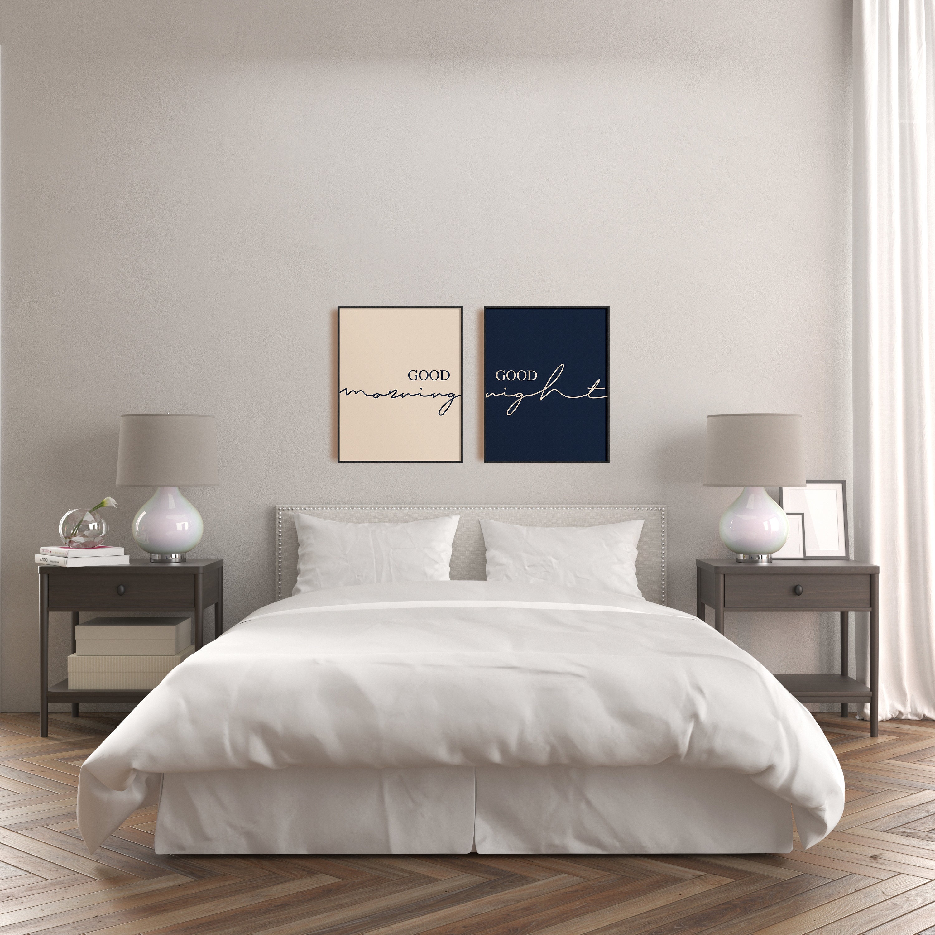 Good Morning Good Night Wall Decor Bedroom Print Set Set of | Etsy