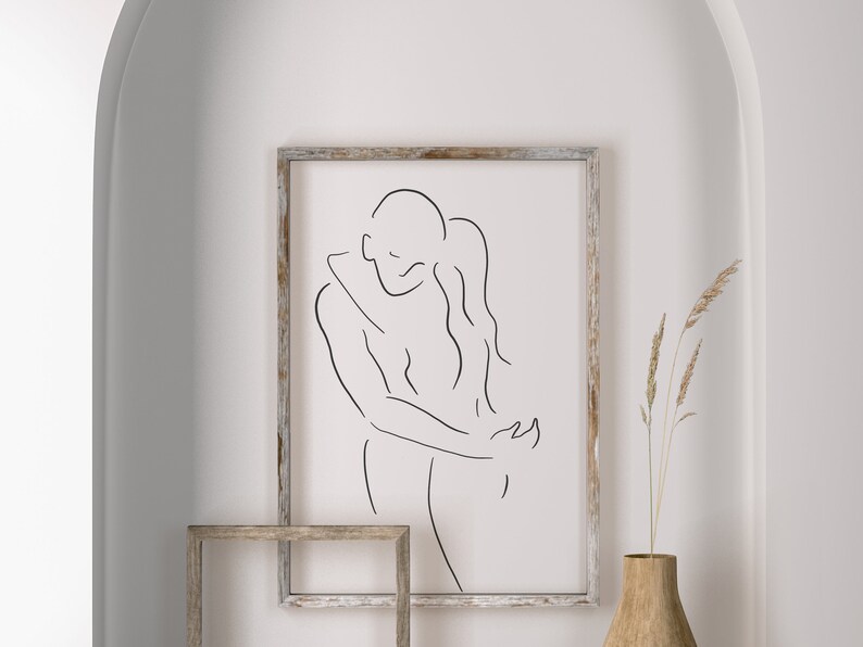 Couple Line Drawing Line Art Couple Sketch Couples Embrace - Etsy