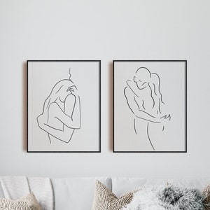 One Line Drawing Abstract Couple Line Print Couple Art - Etsy