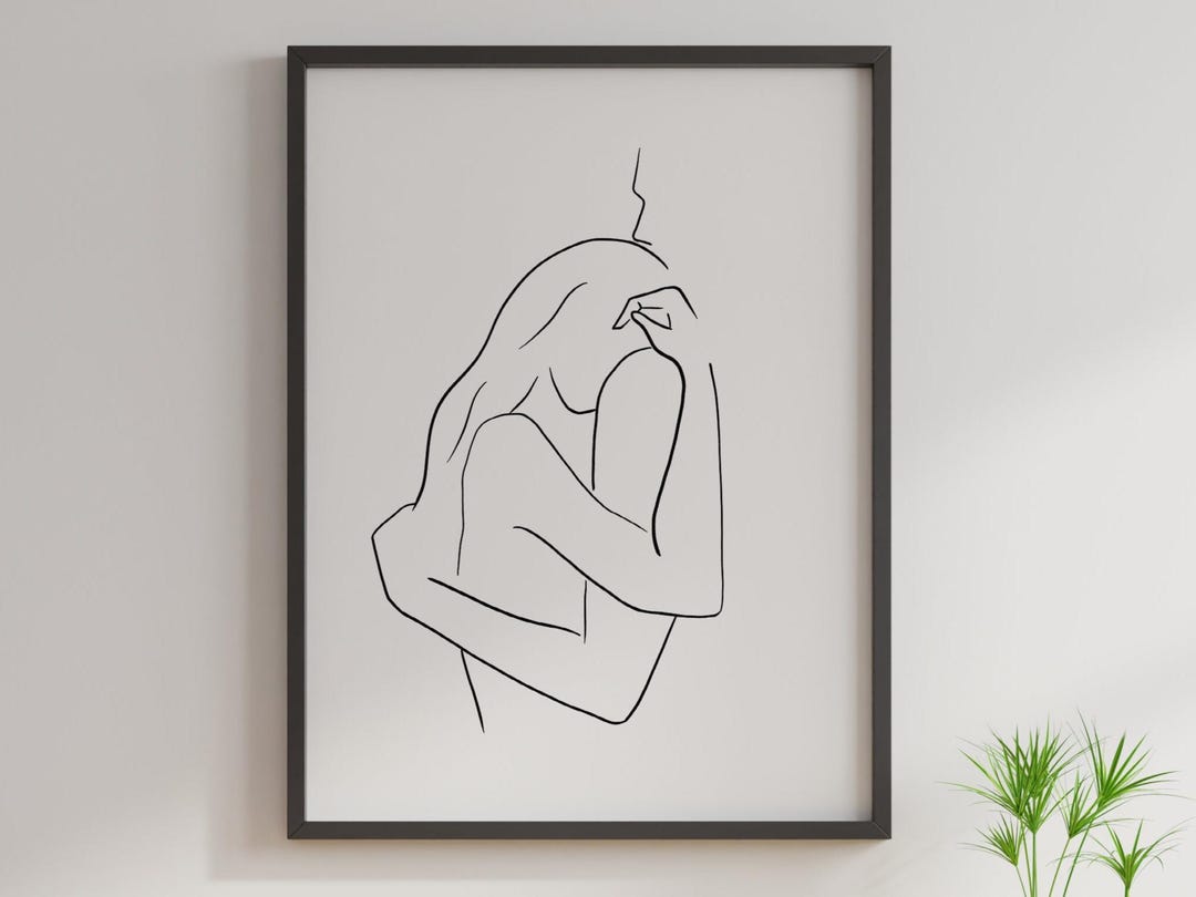 Line Art Couple Hug Print, Minimalist Anniversary Gift, Black & White ...