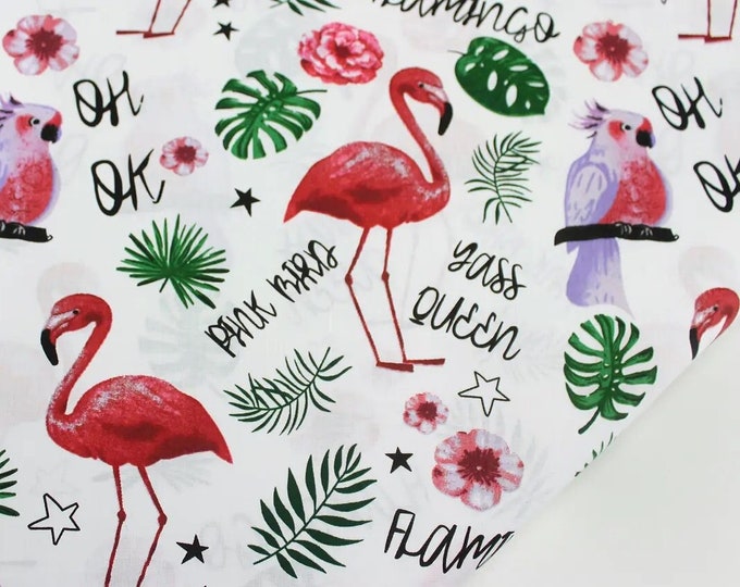 Summer Preppy Birds Tropical Fabric Pink Cockatoo by C Manning Summer ...