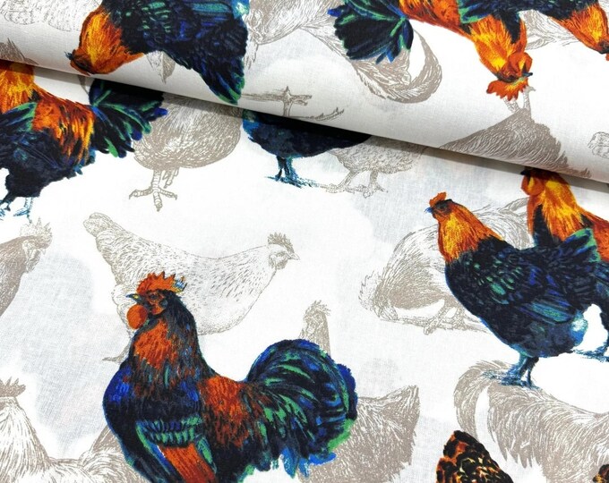 Chicken Breeds Floral Fabric Floral Fabric, Chicken Fabric, Chickens ...