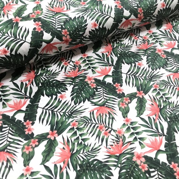Tropical Flower Fabric Green Leaves Fabric Monstera Palm Leaf - Etsy