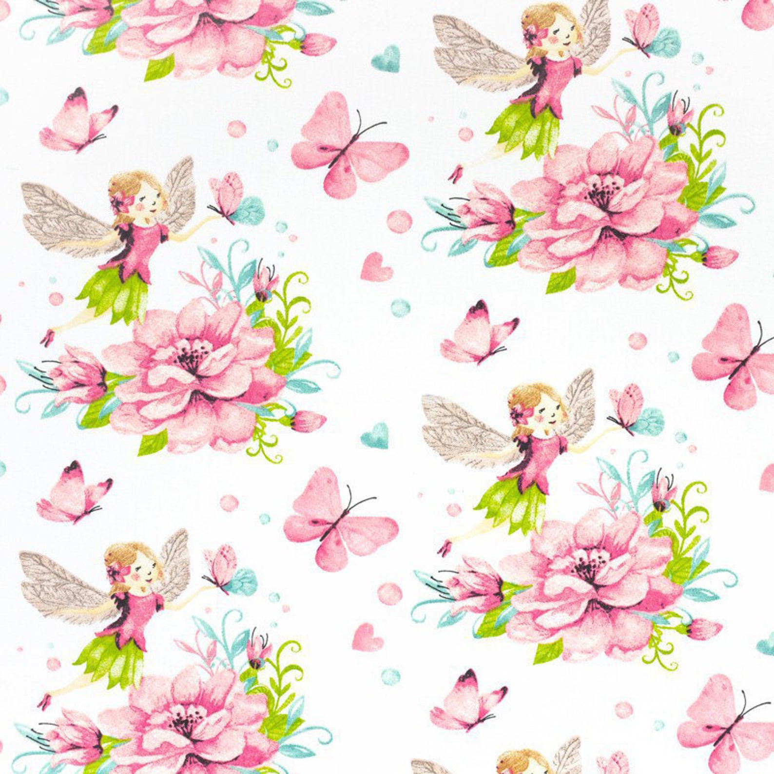 Fairies fabric by the Yard-Meter Floral fairy tale cotton | Etsy