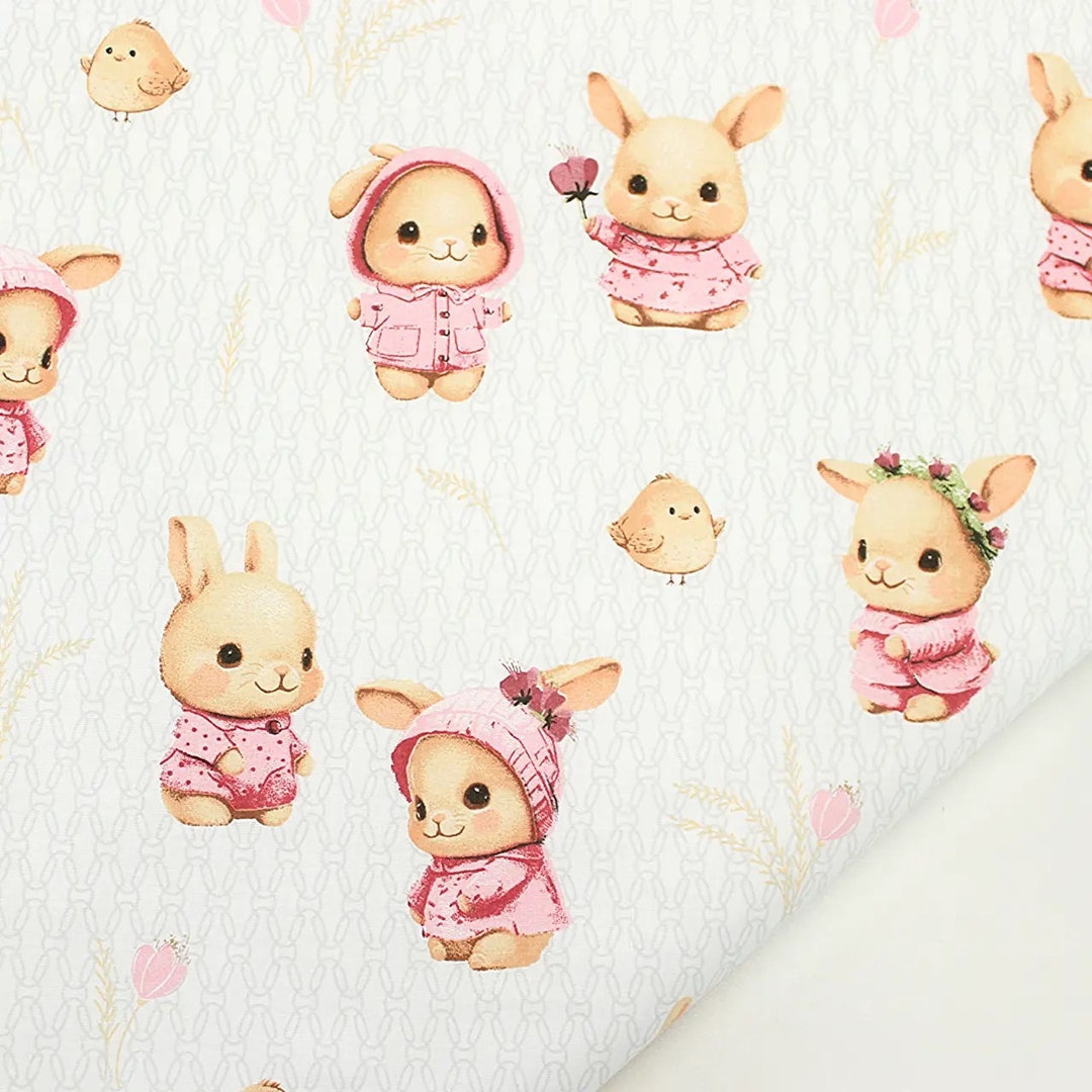 Baby Animals Fabric Watercolor Cute Bunny Fabric Nursery Fabric Baby ...